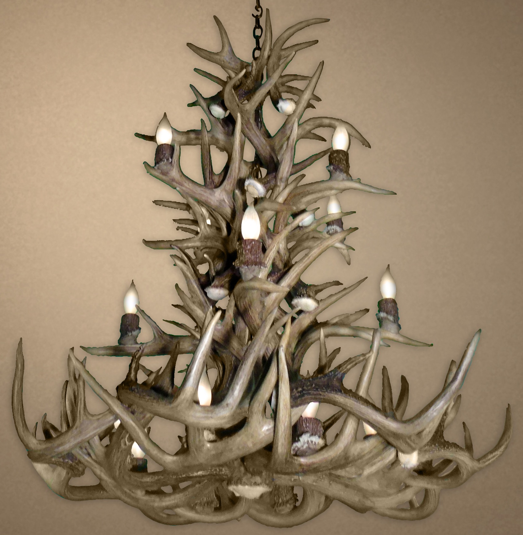 Real Antler Whitetail Tall Spruce Chandelier WTTS - Deer Antler Chandelier